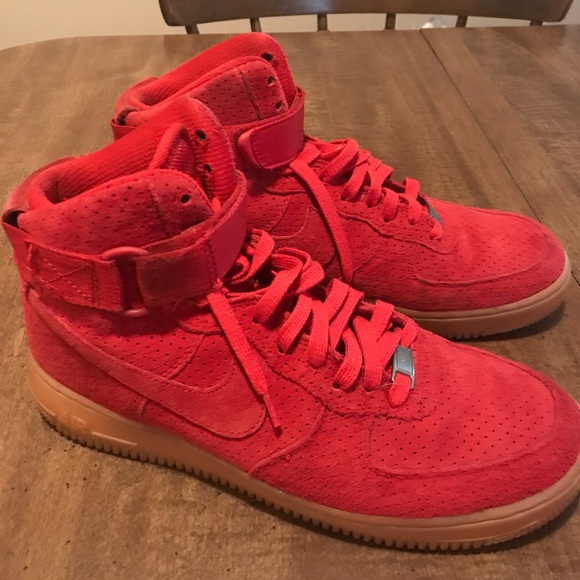 Nike | Shoes | Suede Red Leather Nike Hi Tops | Poshmark